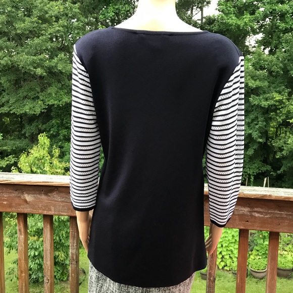 Misook | Sweaters | Misook Navy White Striped Sweater M | Poshmark
